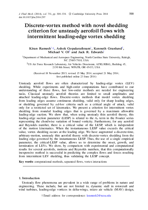 (PDF) Discrete-Vortex Method with Novel Shedding Criterion for Unsteady Aerofoil Flows with ...
