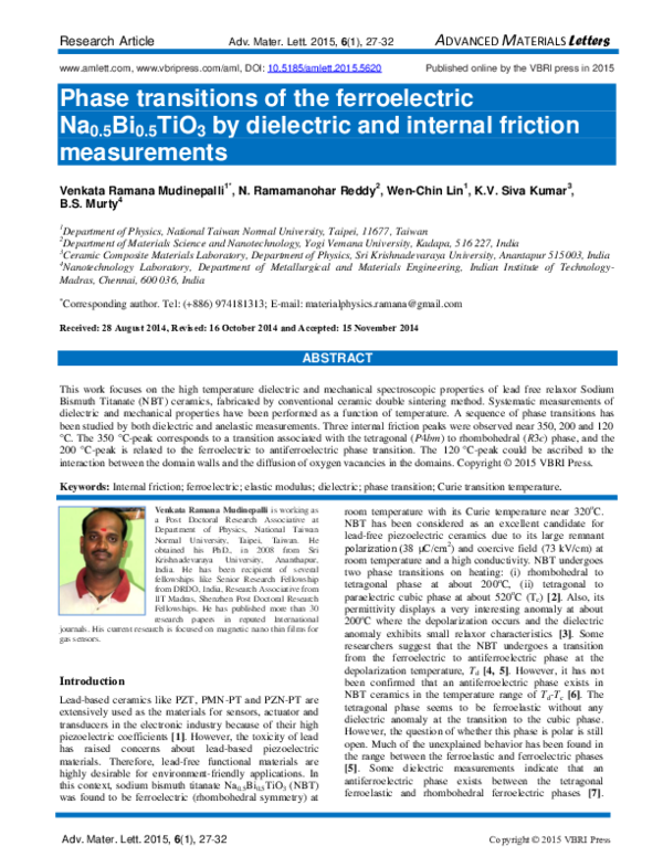 (PDF) Phase Transitions of the Ferroelectric Na0.5Bi0.5TiO3 by Dielectric and Internal Friction ...