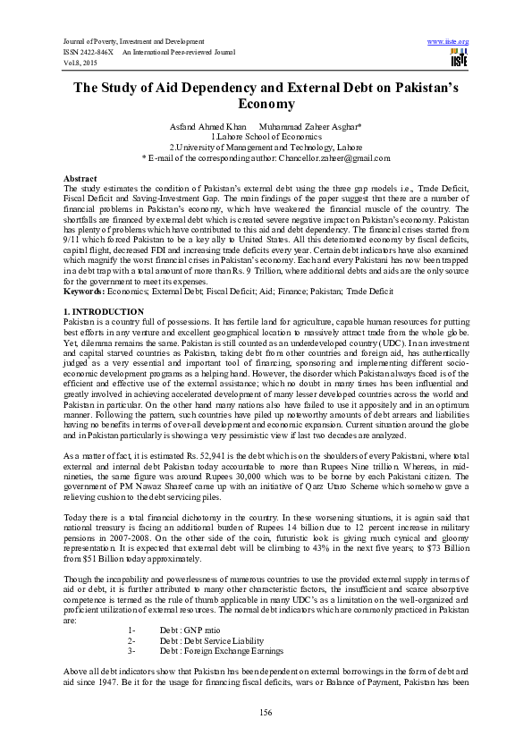 (PDF) The Study of Aid Dependency and External Debt on Pakistan’s Economy