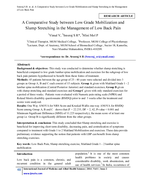 (PDF) A Comparative Study between Low Grade Mobilization and Slump ...