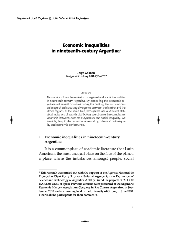 (PDF) Economic inequalities in nineteenth century Argentina