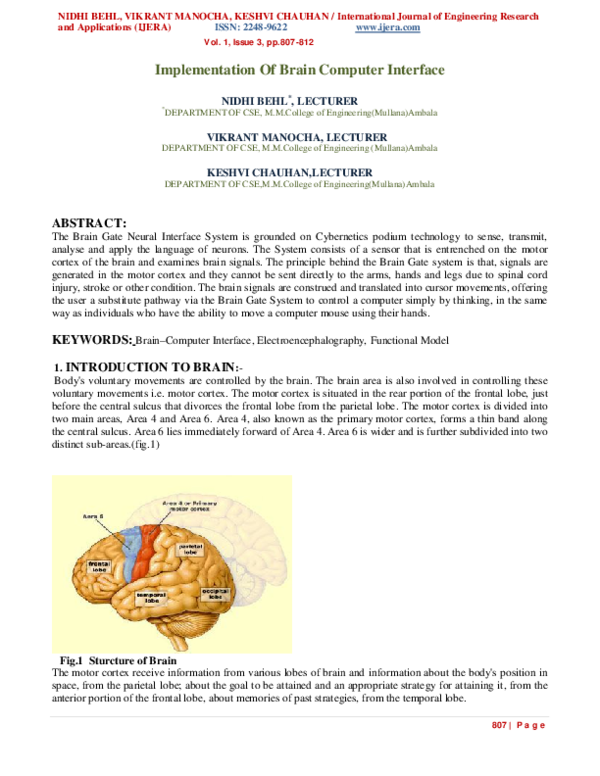 Pdf Implementation Of Brain Computer Interface