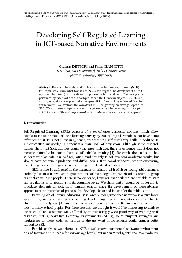 Developing Self-Regulated Learning in ICT-based Narrative Environments