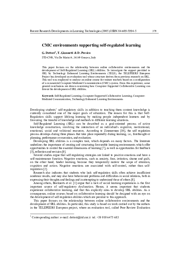 CMC environments supporting self-regulated learning