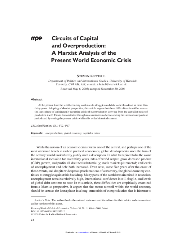 (PDF) Circuits of capital and overproduction: A Marxist analysis of the ...