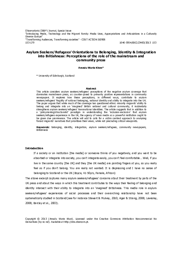 (PDF) Asylum Seekers/Refugees’ Orientations to Belonging, Identity ...