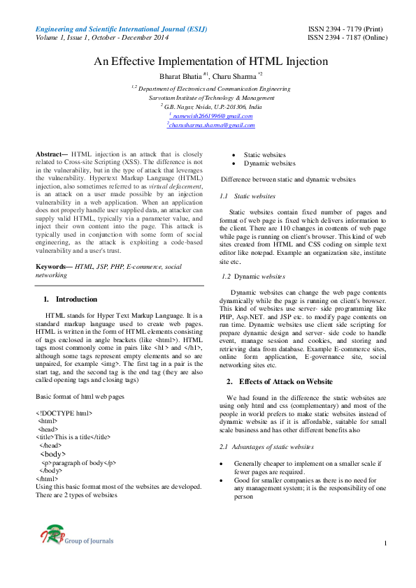 (PDF) An Effective Implementation of HTML Injection