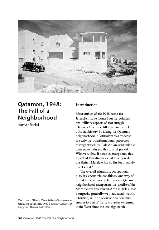 (PDF) Qatamon, 1948: The Fall of a Neighborhood. Jerusalem Quarterly, 2011