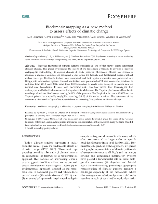 (PDF) Bioclimatic mapping as a new method to assess effects of climatic change