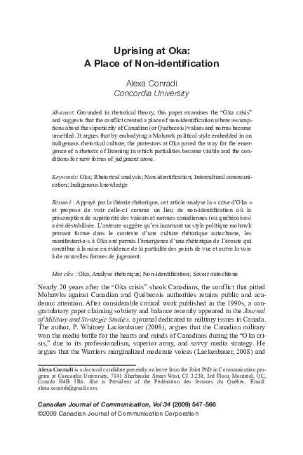 (PDF) Uprising at Oka: A Place of Non-identification