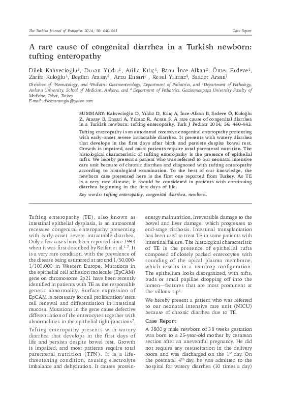 (PDF) A rare cause of congenital diarrhea in a Turkish newborn: tufting ...