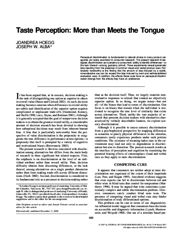 (PDF) Taste Perception: More than Meets the Tongue