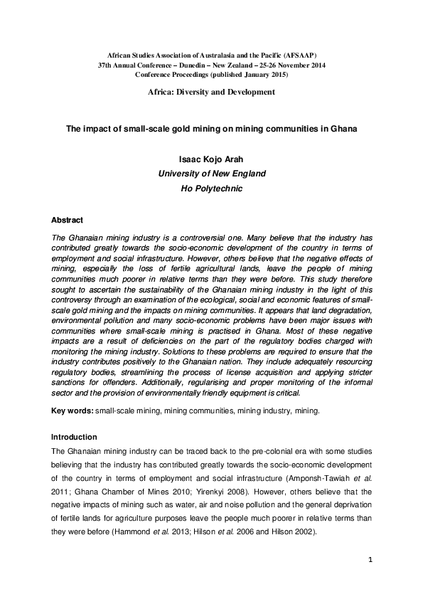 (PDF) The impact of small-scale gold mining on mining communities in Ghana