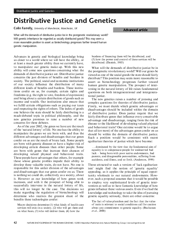 (PDF) Distributive Justice and Genetics