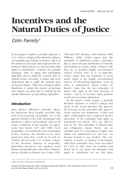 (PDF) Incentives and the Natural Duties of Justice