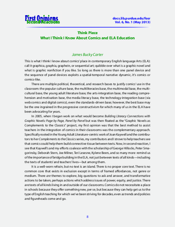 (PDF) Think Piece: What I Think I Know About Comics and ELA Education ...
