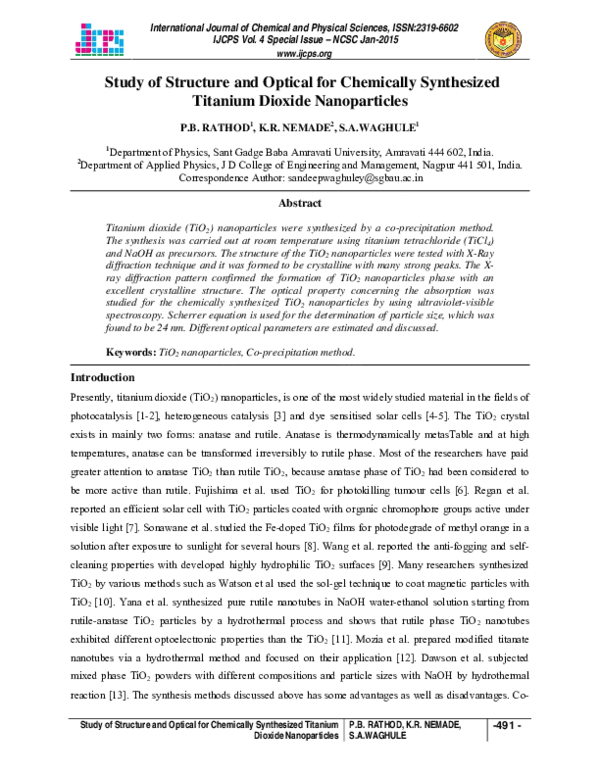 (PDF) structural and optical properties of chemically synthesized TiO2 ...