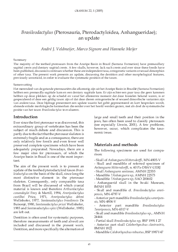 (PDF) Brasileodactylus (Pterosauria, Pterodactyloidea, Anhangueridae ...