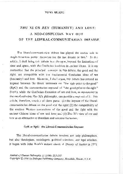 (PDF) (1996b) Zhu Xi on Ren (Humanity) and Love: A Neo-Confucian Way ...