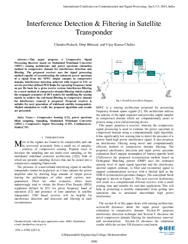 Interference Detection And Filtering In Satellite Transponder