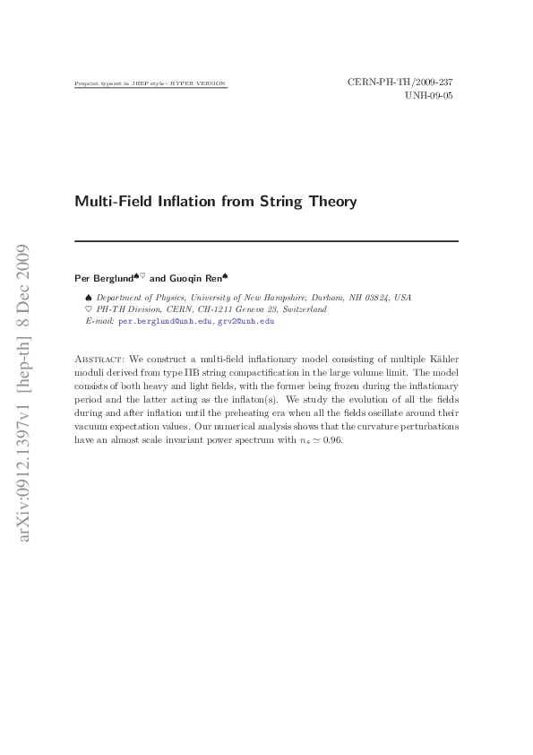 (PDF) Multi-Field Inflation from String Theory