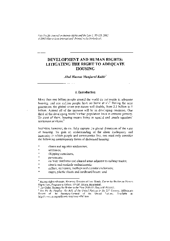 (PDF) Development and Human Rights: Litigating the Right to Adequate ...