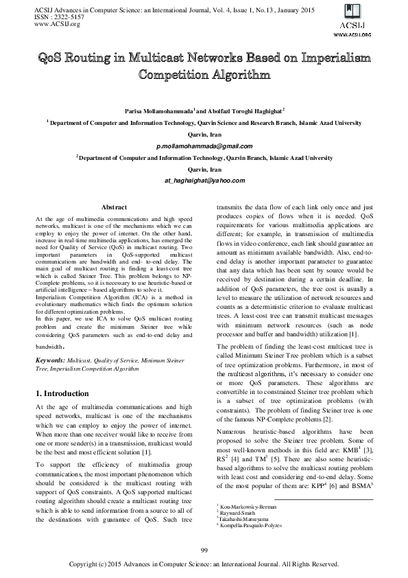 Pdf Qos Routing In Multicast Networks Based On Imperialism