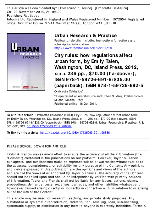 (PDF) City Rules: How Regulation Affect Urban Form, by Emily Talen ...