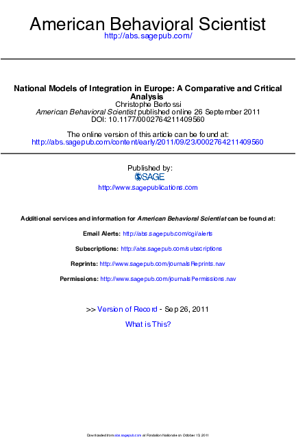 (PDF) National Models of Integration in Europe: A Comparative and ...