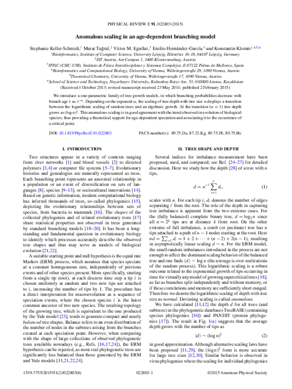 (PDF) Anomalous scaling in an age-dependent branching model