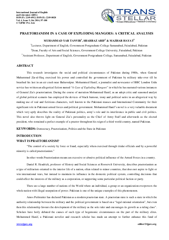 (PDF) PRAETORIANISM IN A CASE OF EXPLODING MANGOES: A CRITICAL ANALYSIS