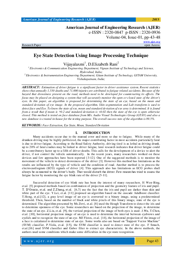 Pdf Eye State Detection Using Image Processing Technique