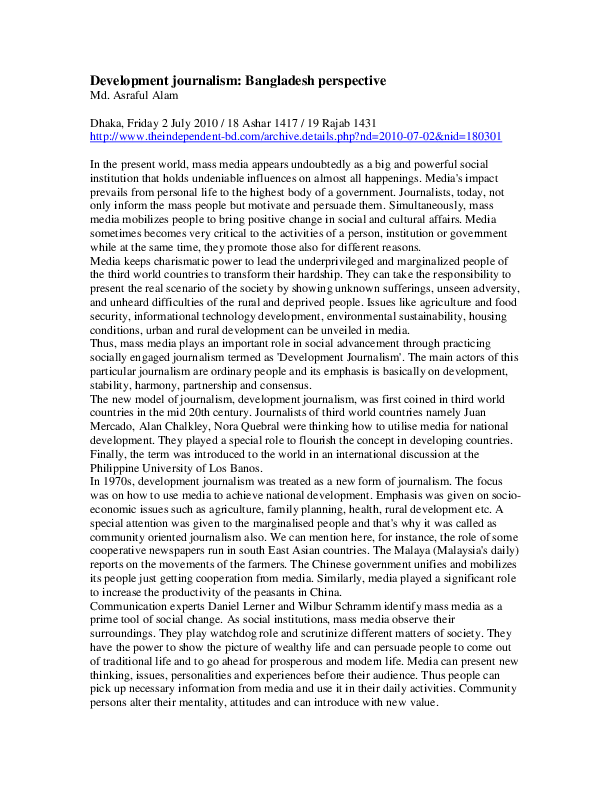(PDF) Development journalism: Bangladesh perspective