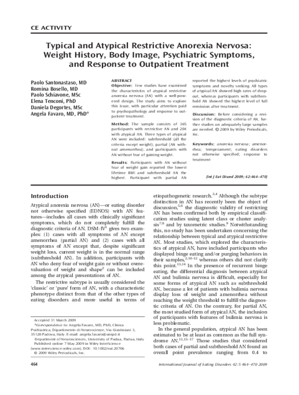 (PDF) Typical and atypical restrictive anorexia nervosa: Weight history ...