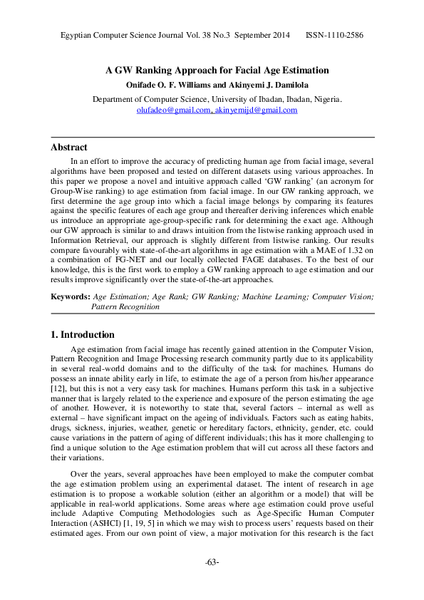 (PDF) A GW Ranking Approach for Facial Age Estimation