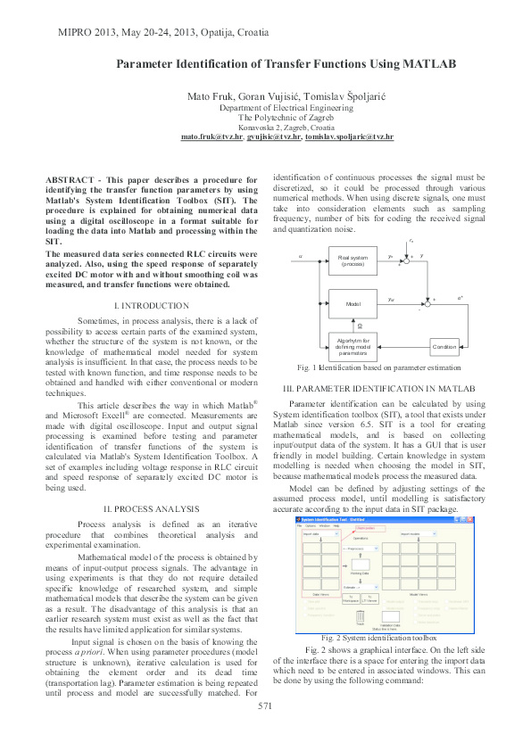 Pdf Parameter Identification Of Transfer Functions Using Matlab 3724