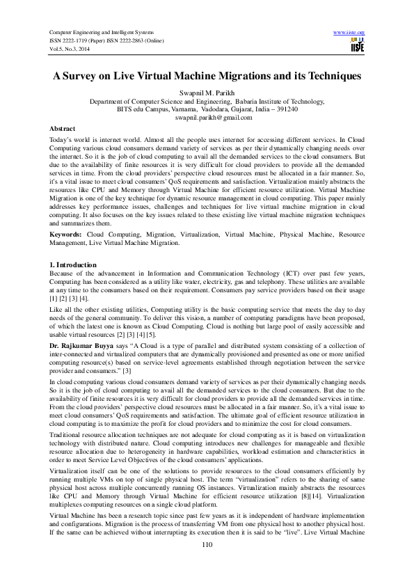 Pdf A Survey On Live Virtual Machine Migration And Its Techniques