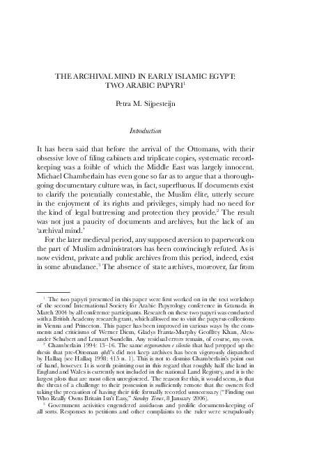 (PDF) The Archival Mind In Early Islamic Egypt: Two Arabic Papyri