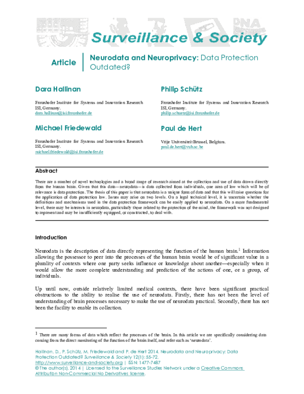(PDF) Neurodata and Neuroprivacy: Data Protection Outdated?