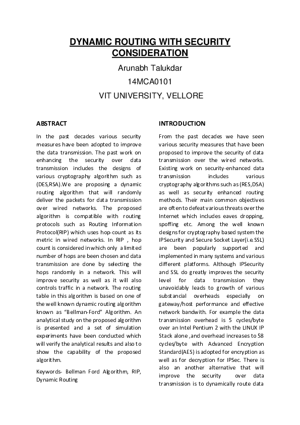 (PDF) Dynamic Routing with Security Consideration