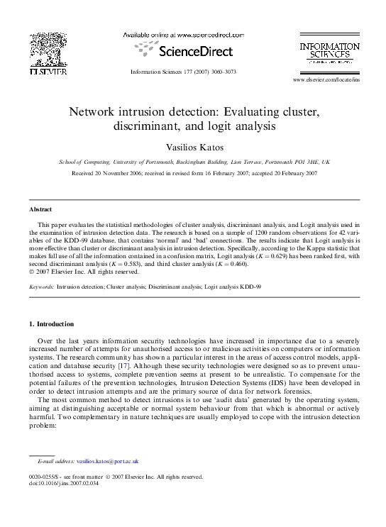 Pdf Network Intrusion Detection Evaluating Cluster Discriminant