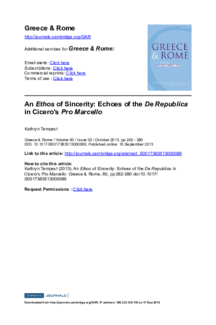 (PDF) An Ethos of Sincerity: Echoes of Cicero's De Re Publica in the Pro Marcello