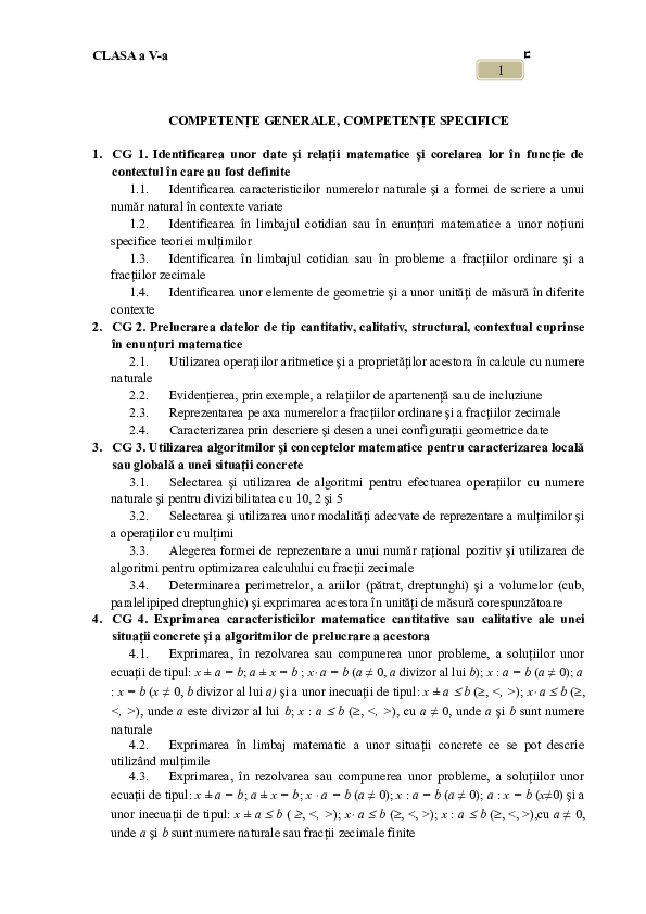 (DOC) competente generale pentru clasa a V-a la matematica