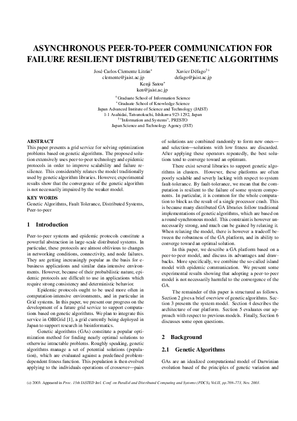 (PDF) ASYNCHRONOUS PEER-TO-PEER COMMUNICATION FOR FAILURE RESILIENT DISTRIBUTED GENETIC ALGORITHMS