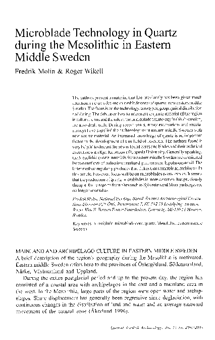 (PDF) Microblade Technology in Quartz during the Mesolithic in Eastern ...