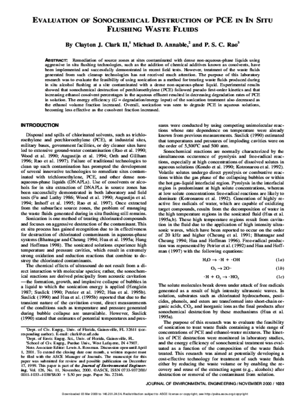 (PDF) Evaluation of Sonochemical Destruction of PCE in In Situ Flushing ...