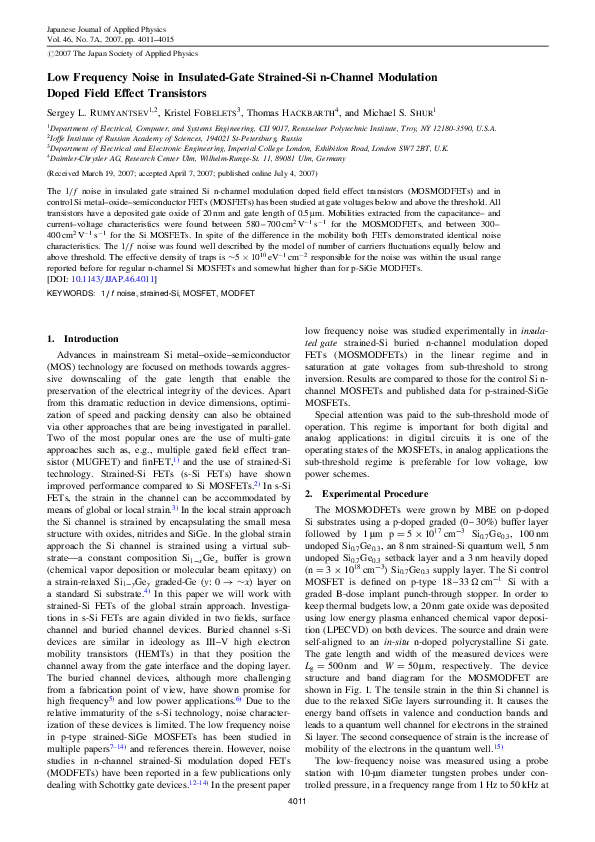(PDF) Low Frequency Noise in Insulated-Gate Strained-Si n-Channel ...