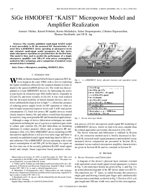 (PDF) SiGe HMODFET "KAIST" micropower model and amplifier realization