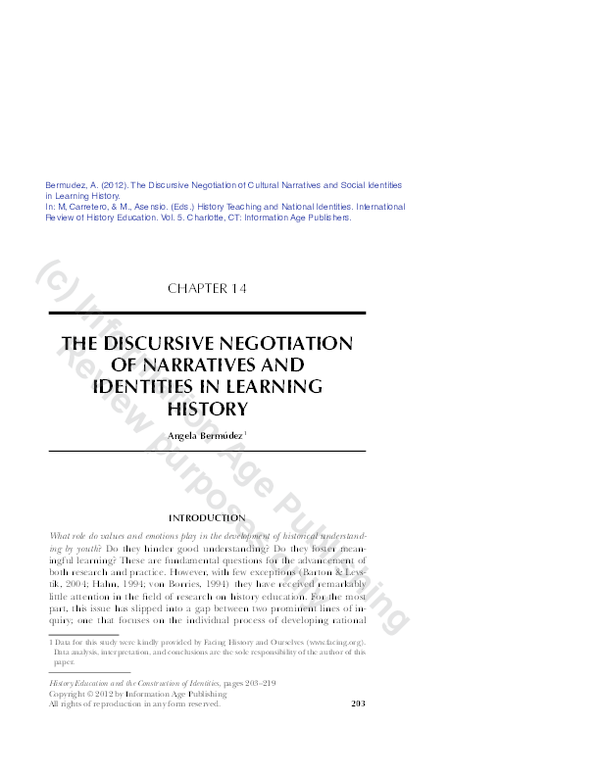 (PDF) The Discursive Negotiation of Narratives and Identities in Learning History