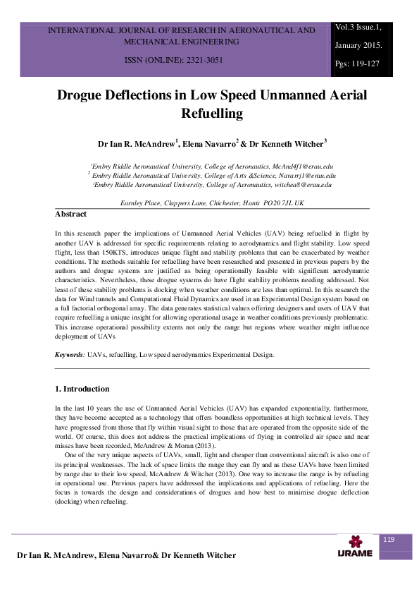 (PDF) Drogue Deflections in Low Speed Unmanned Aerial Refuelling